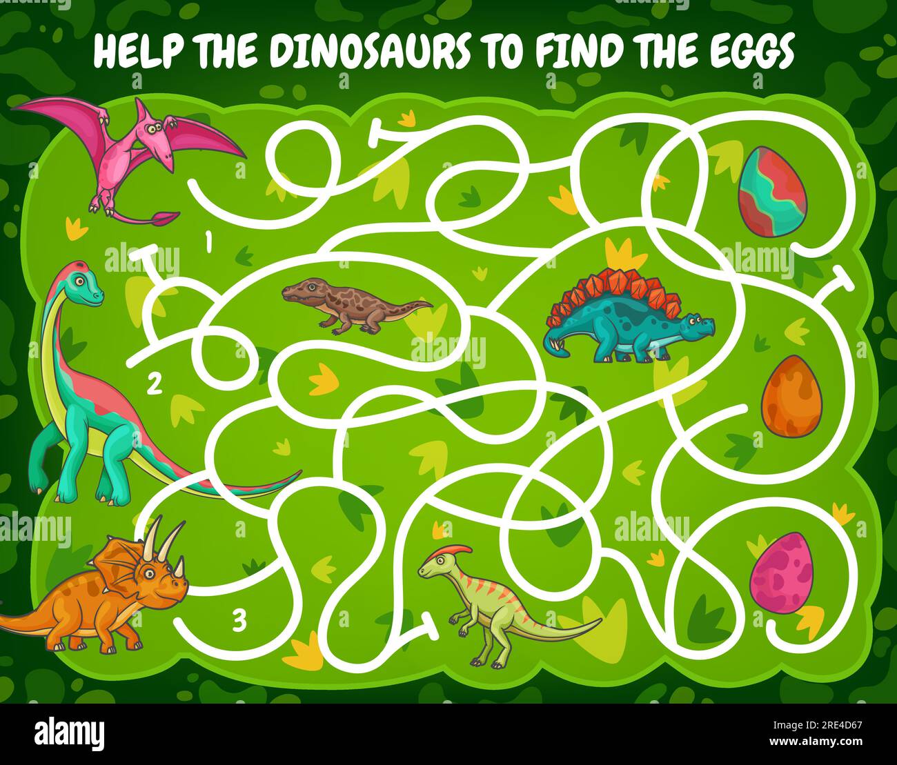Kids labyrinth maze help dinosaur find the egg. Cartoon vector game ...