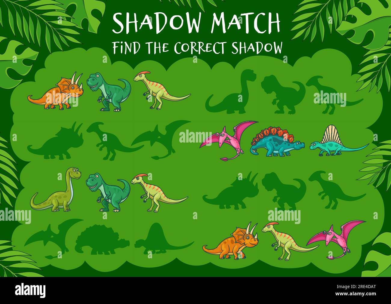 Find the correct dinosaur shadow, kids game or puzzle tabletop ...