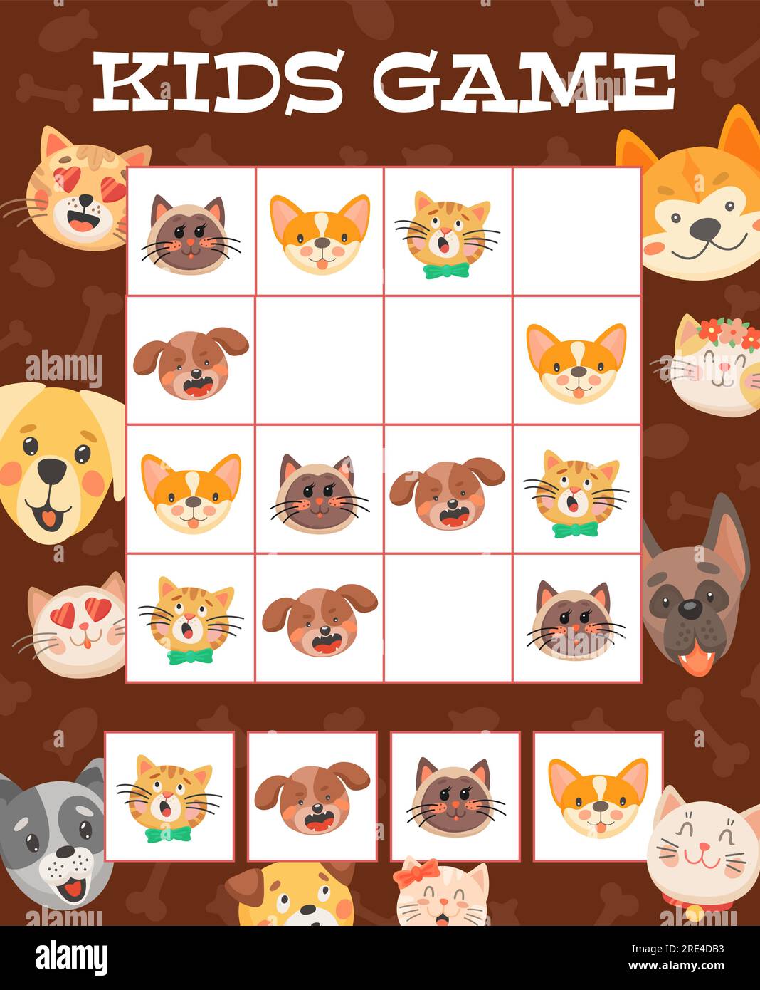 Cartoon funny puppies and dogs, kids sudoku riddle game or vector ...