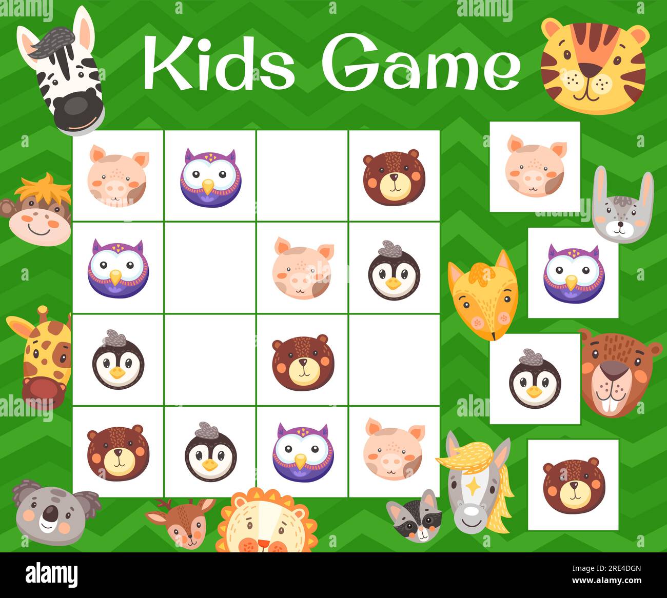 Cartoon funny animals, kids sudoku game or tabletop puzzle, vector ...