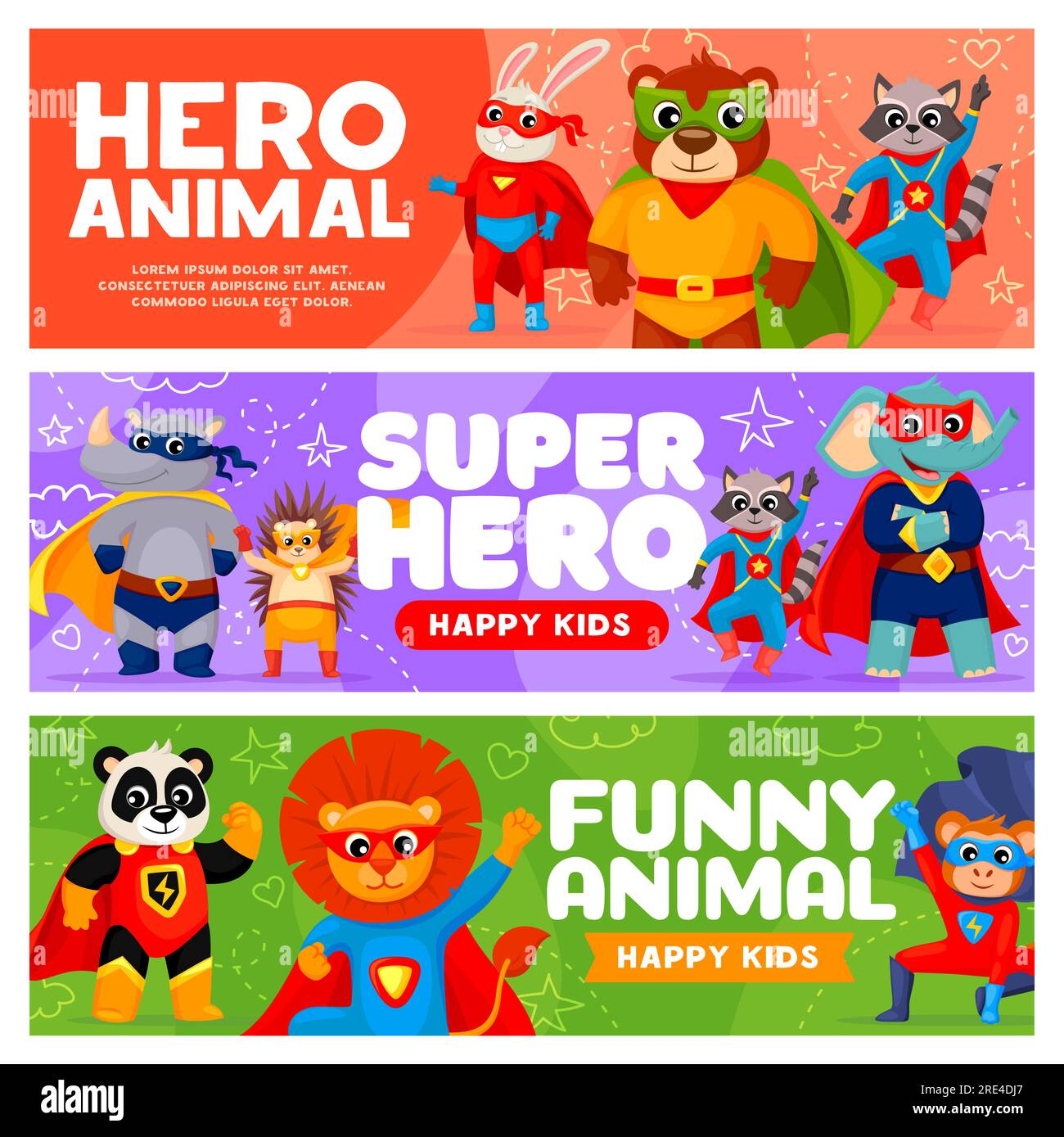 Superhero cartoon animal characters in super hero capes, masks and ...