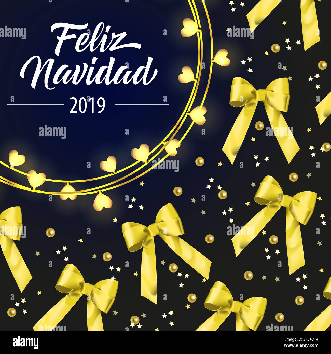 Feliz Navidad lettering with yellow ribbon bows Stock Vector Image ...