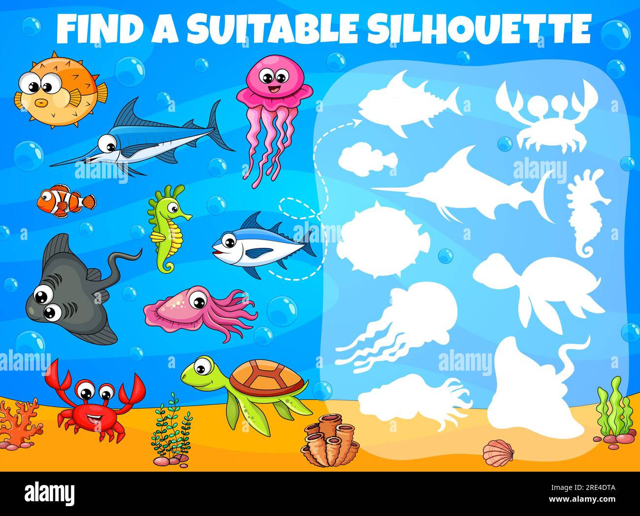 Find a suitable silhouette of cartoon funny underwater animals and fish ...