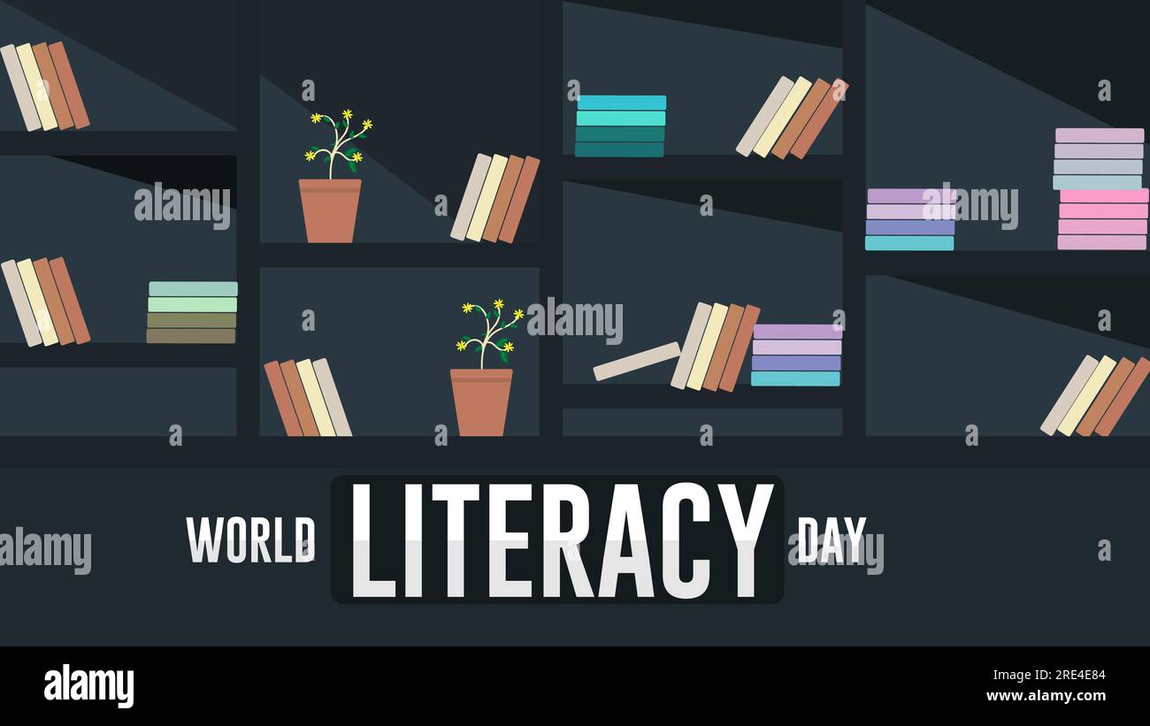 World literacy day September 8, background with Bookshelves poster ...