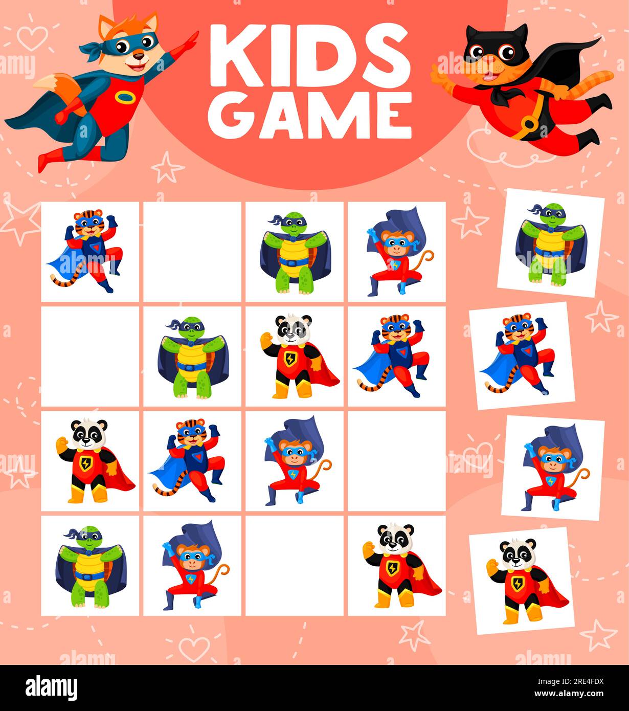 Sudoku riddle game. Cartoon superhero animal characters vector ...
