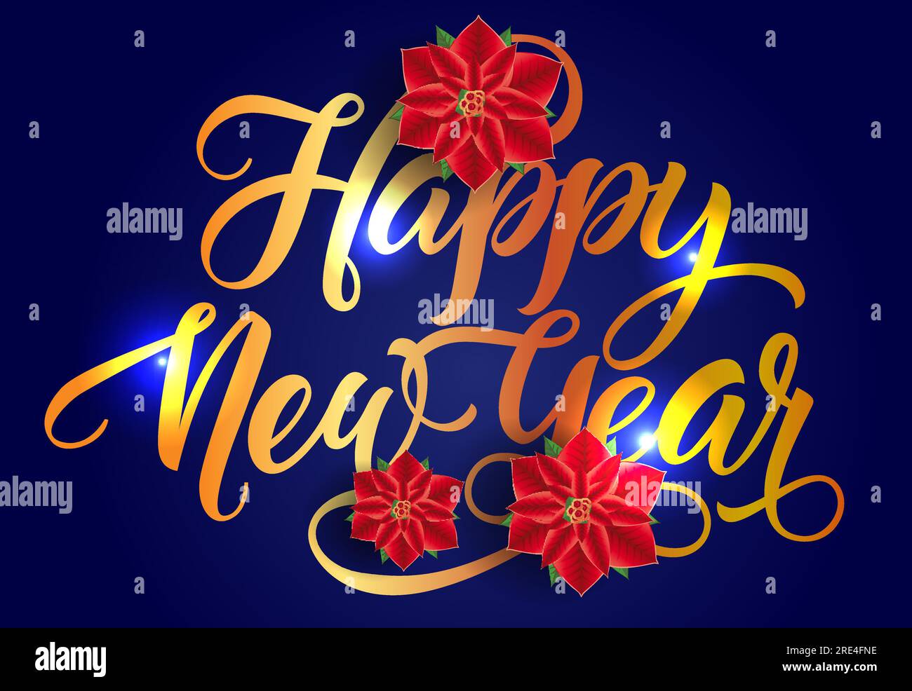 Happy New Year postcard design. Poinsettia flowers Stock Vector Image ...