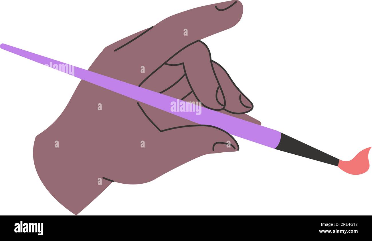 Artist hobby, person using paintbrush with soft bristle to paint or ...