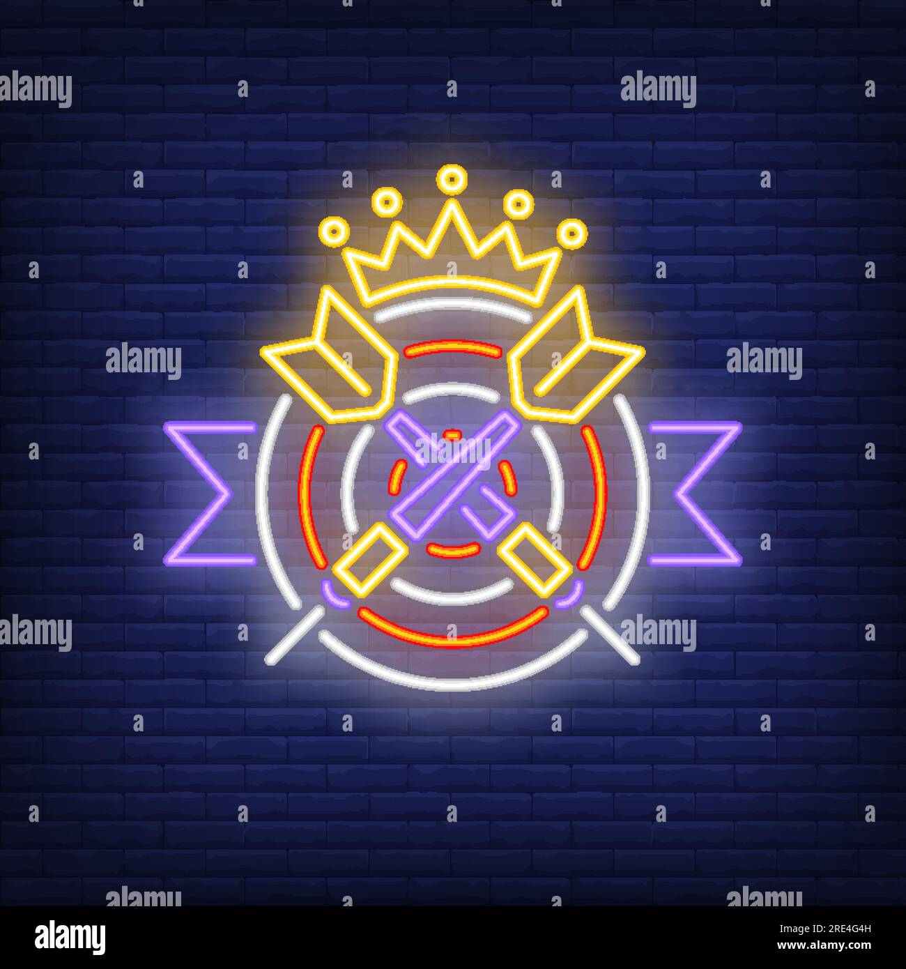 Two crossed darts on target with crown neon sign Stock Vector Image ...