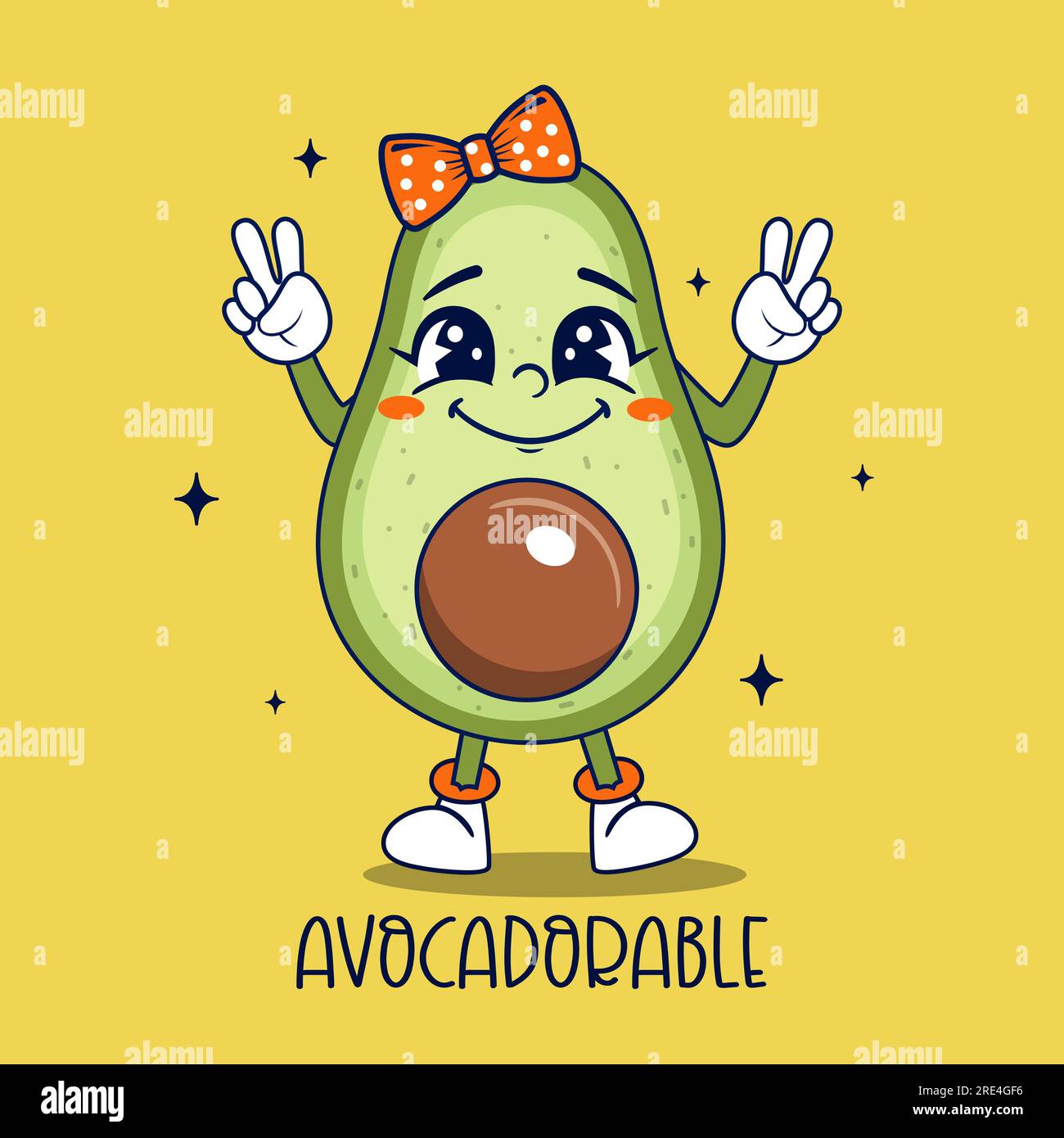 Cartoon character of avocado in retro poster style with text ...