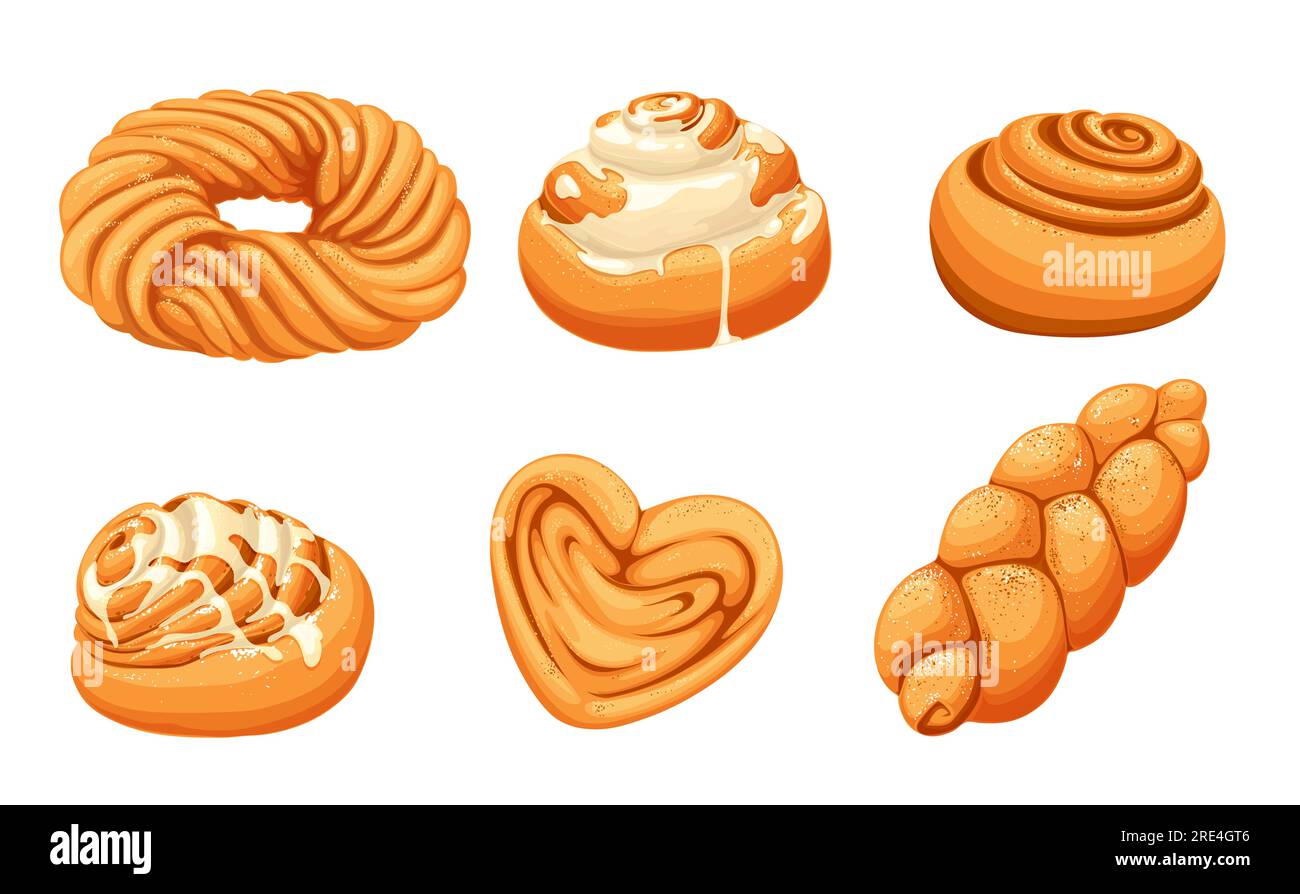 Isolated cinnamon roll bun and challah, sweet pastry food vector design ...