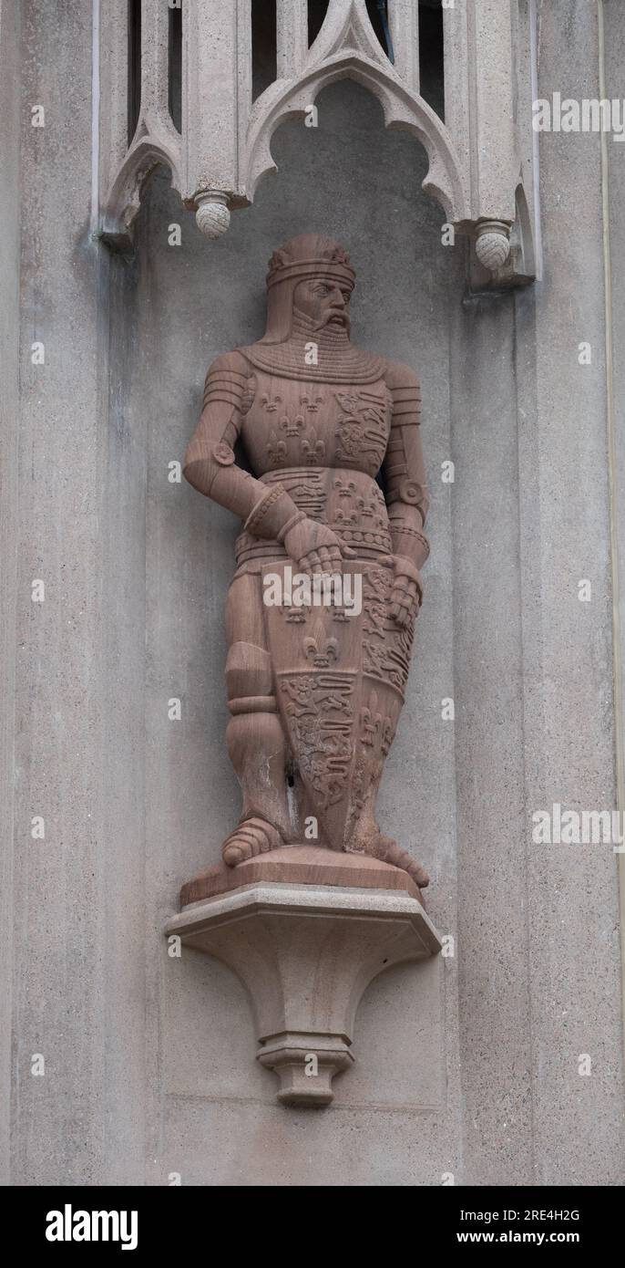 King statue on the renovated and relocated Coventry Cross, Coventry, UK ...