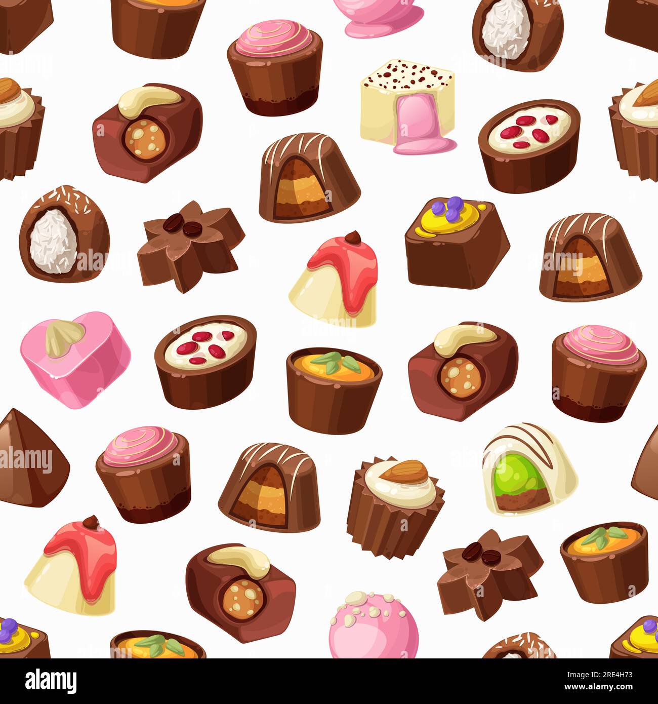 Chocolate candies, truffles and praline seamless pattern. Vector ...