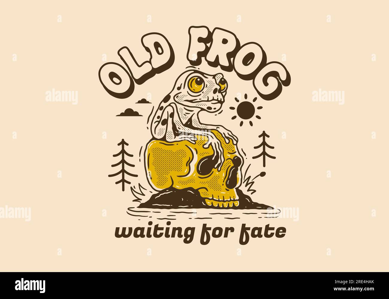 Old frog waiting for fate, Vintage Mascot character design of frog ...