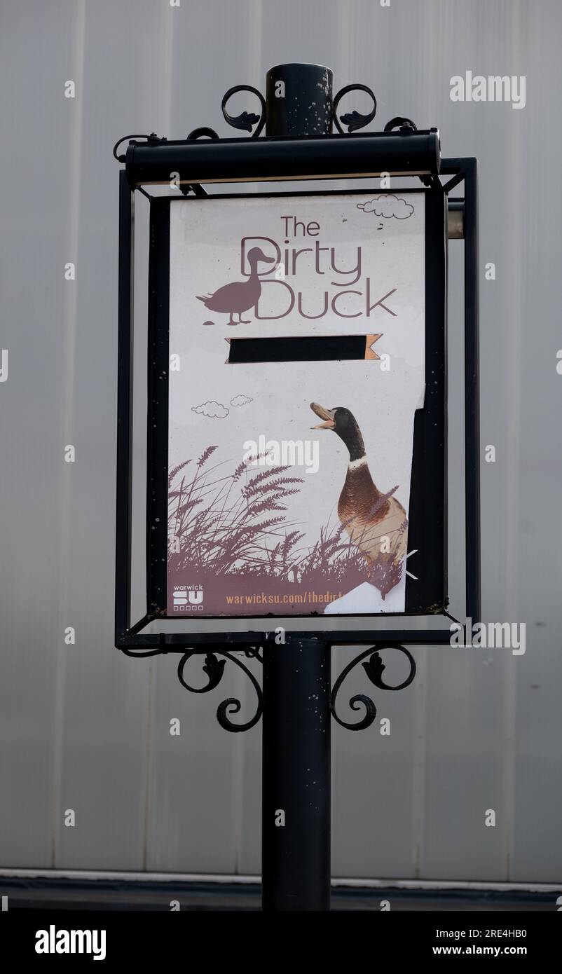 The Dirty Duck pub sign, Warwick University campus, Coventry, West ...