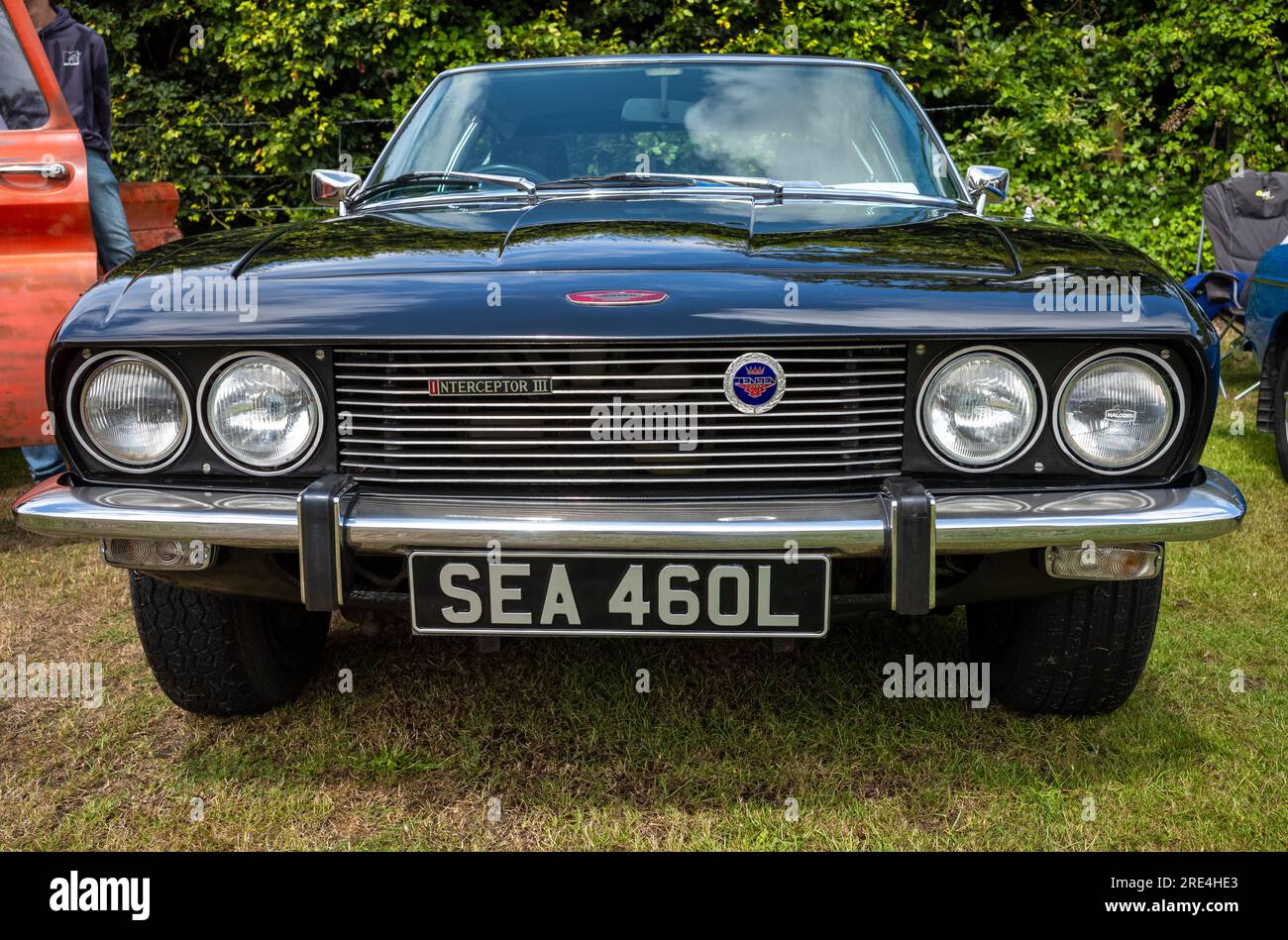 The front of a 1973 Jensen Interceptor III sports car at a classic car ...
