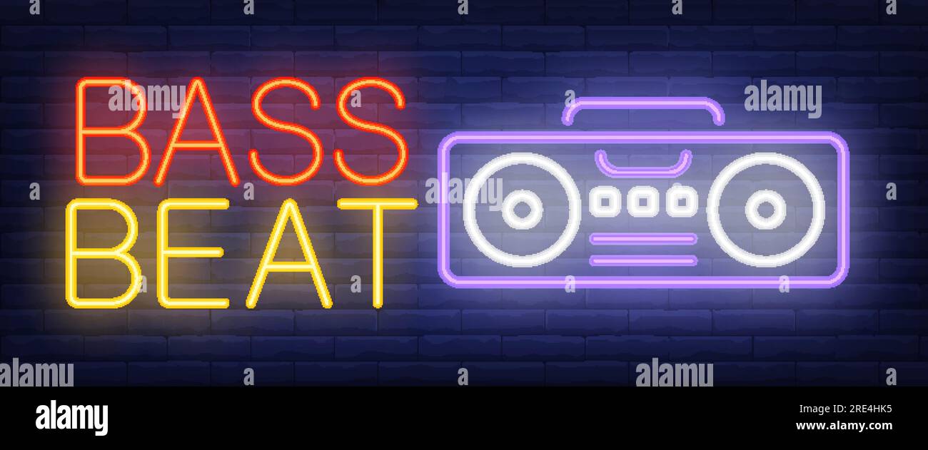 Bass beat neon text with boombox Stock Vector Image & Art - Alamy