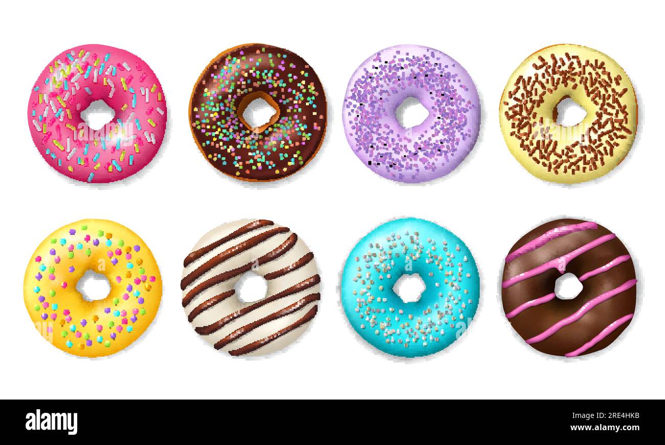Realistic donut cake icon. Doughnut desserts with chocolate cream icing ...