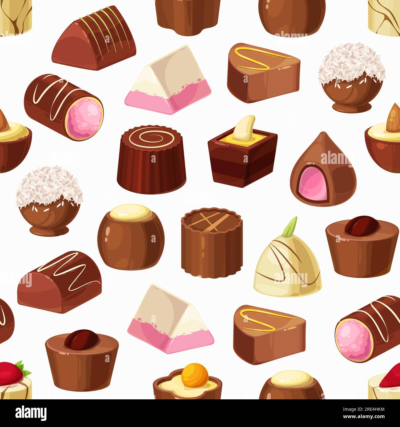 Chocolate candies seamless pattern of sweet food vector background ...