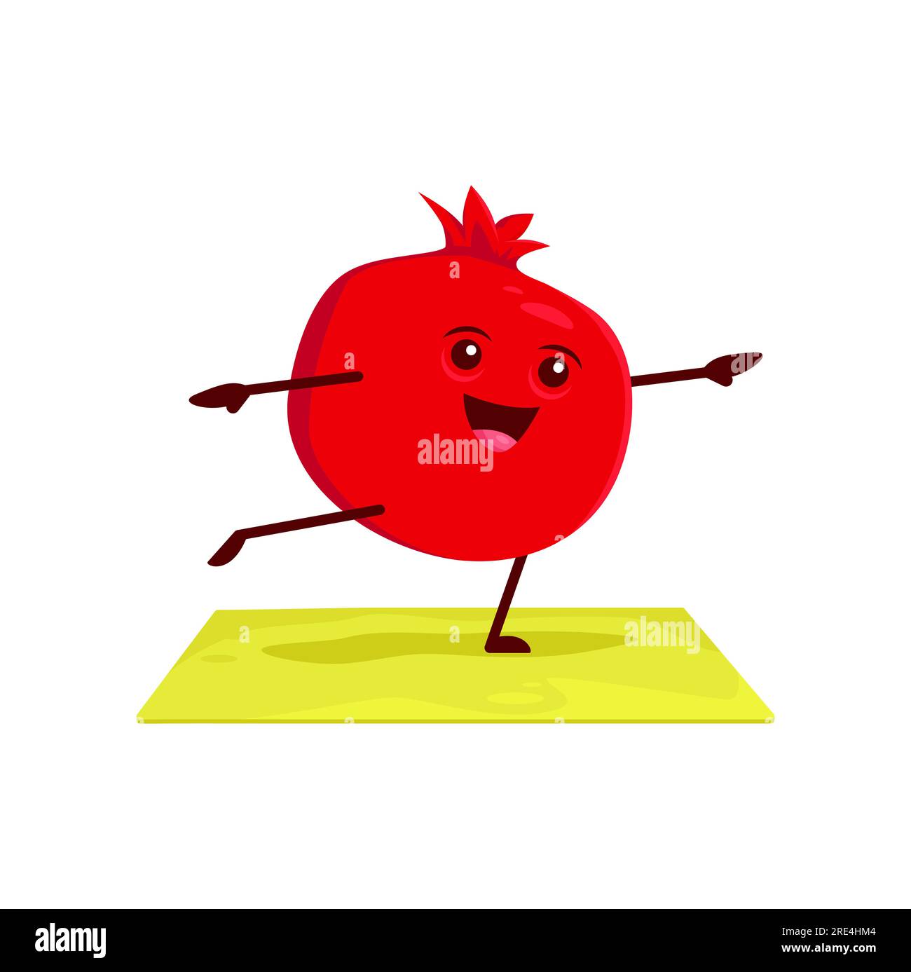 Cartoon pomegranate character in yoga pose. Vector funny smiling garnet ...
