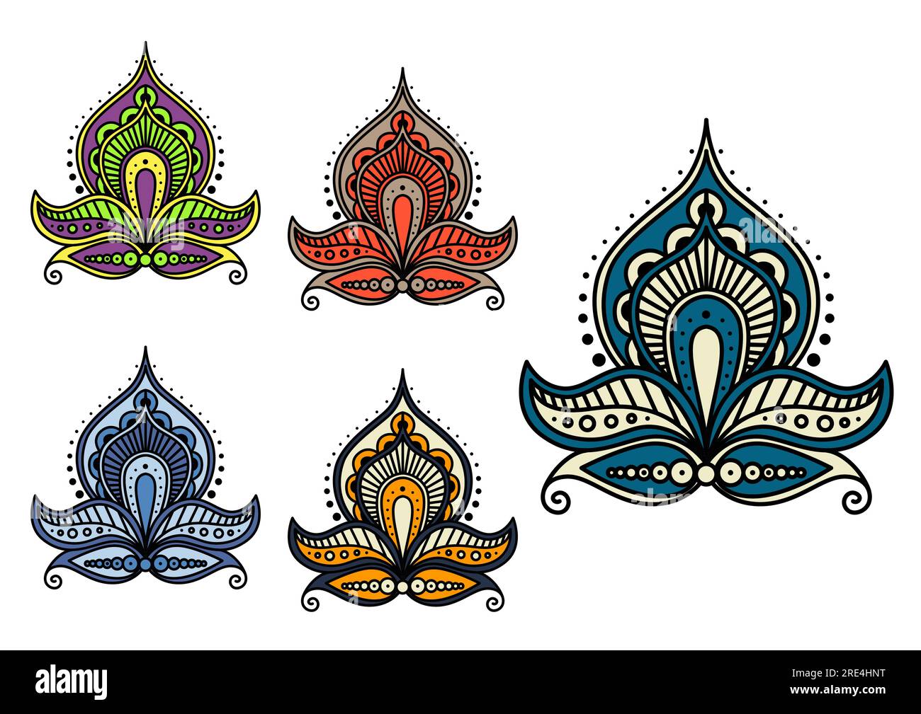 Indian paisley flower vector icons with ethnic floral pattern and ...