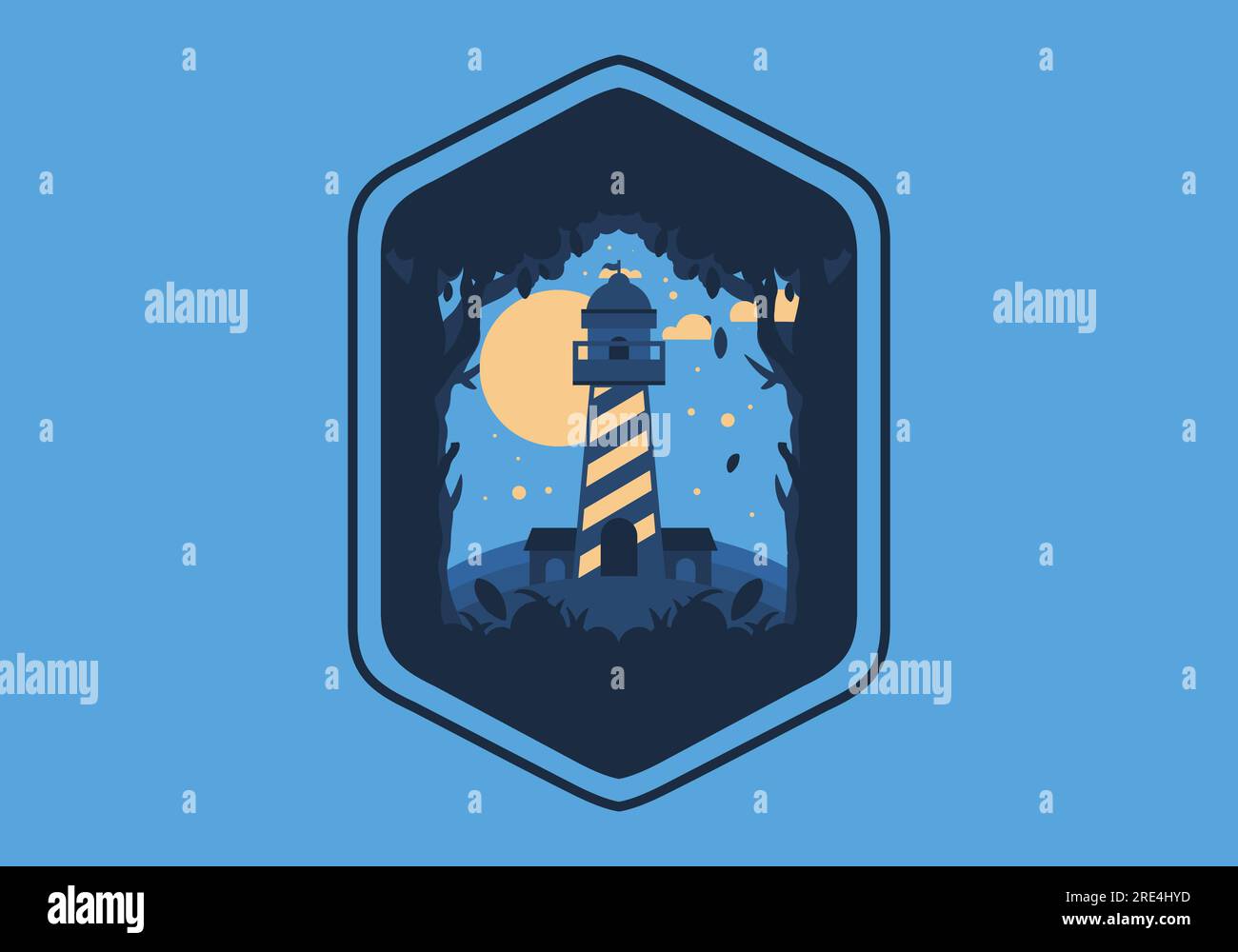 Colorful flat illustration design of lighthouse in the forest Stock ...