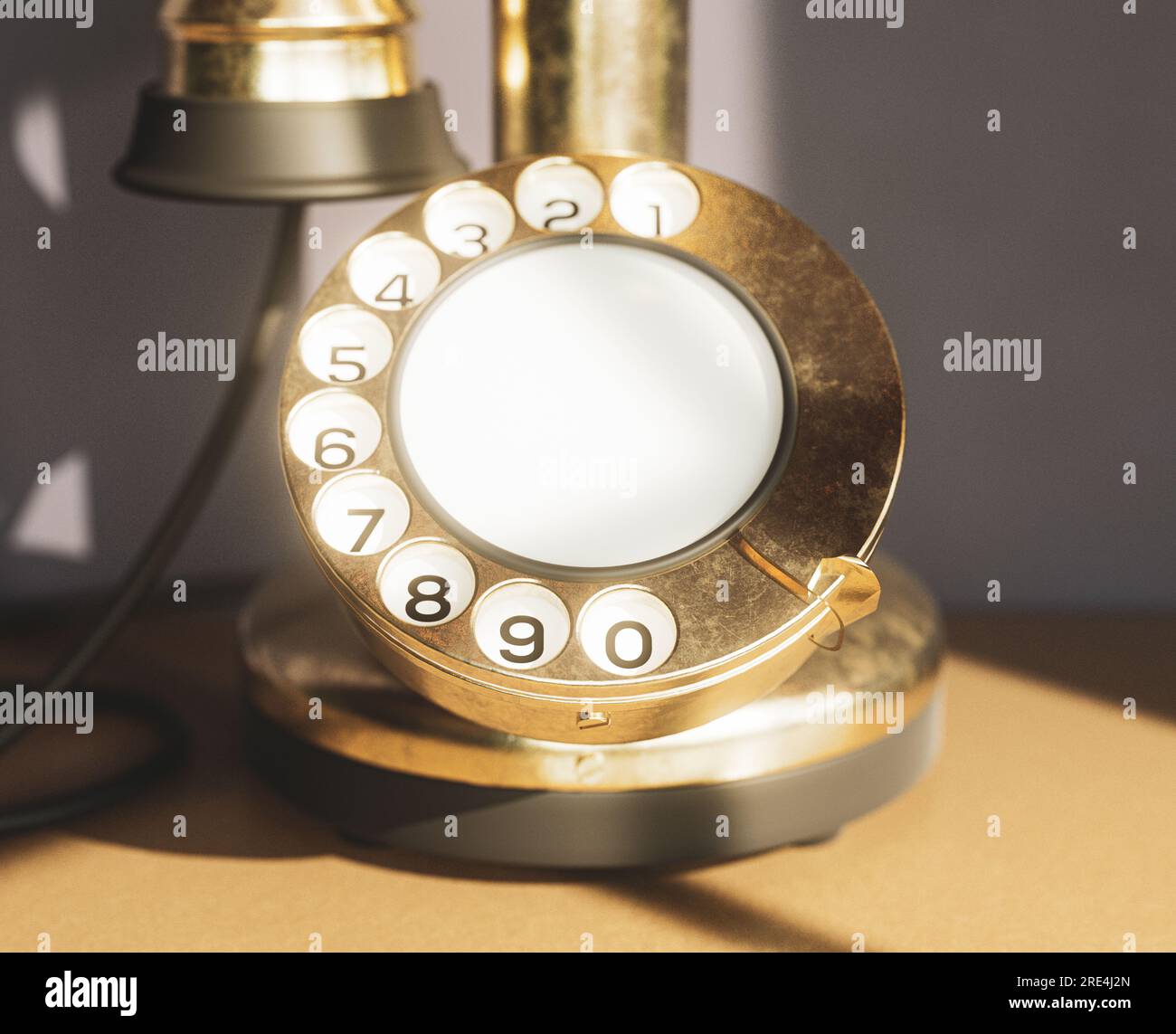 A vintage retro candlestick bell telephone made of brass on a shelf in ...