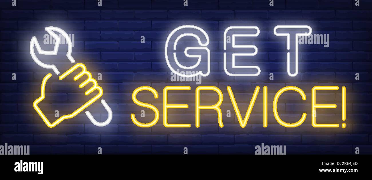 Get service neon text with hand holding wrench Stock Vector Image & Art ...