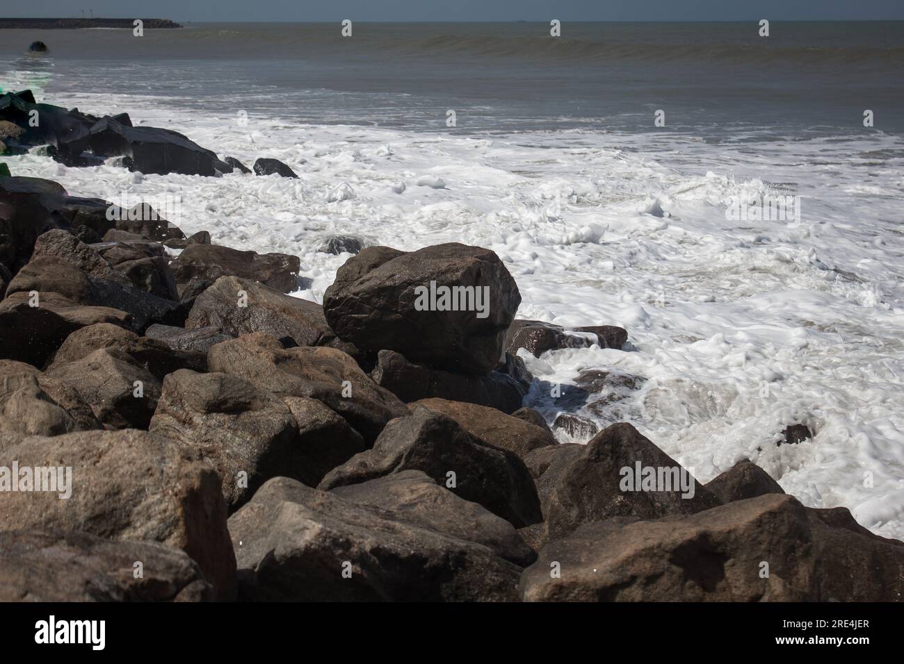 View of the Poompuhar Beach which is a natural and ancient beach ...