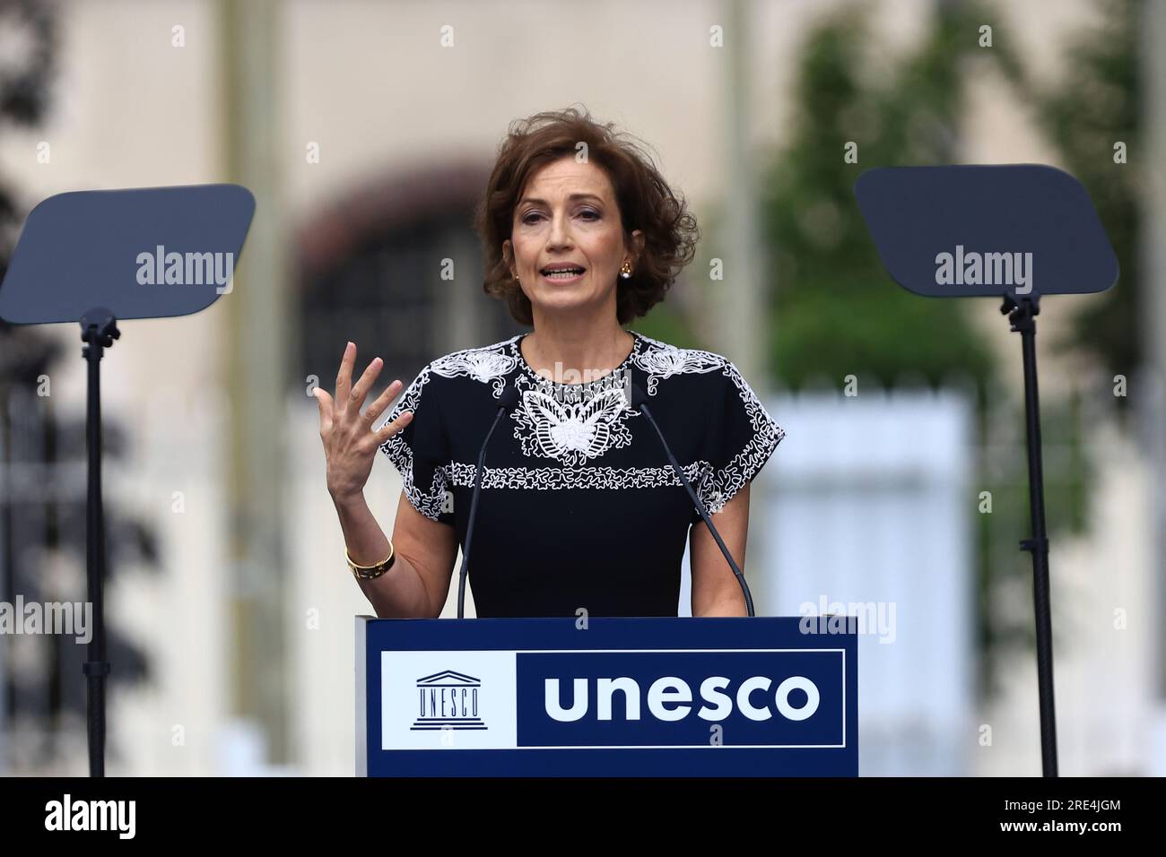 Unesco Director General Audrey Azoulay delivers a speech during a ...