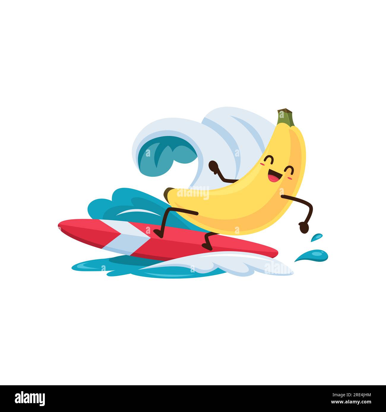 Cartoon banana fruit surfer character on beach vacation. Fresh vector ...