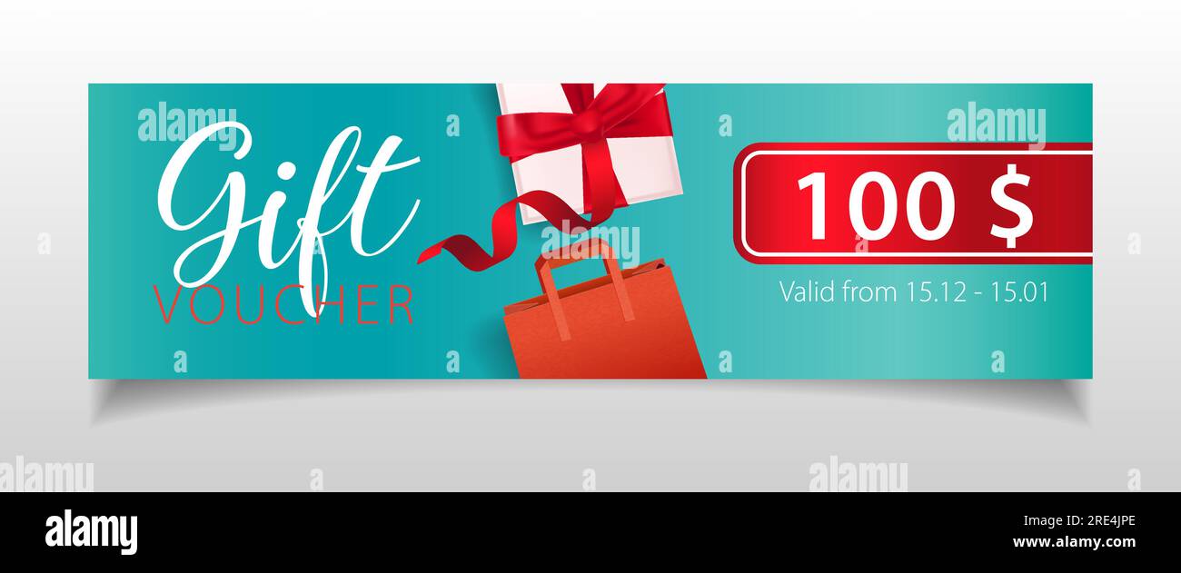 Gift Voucher lettering with gift box and shopping bag Stock Vector ...