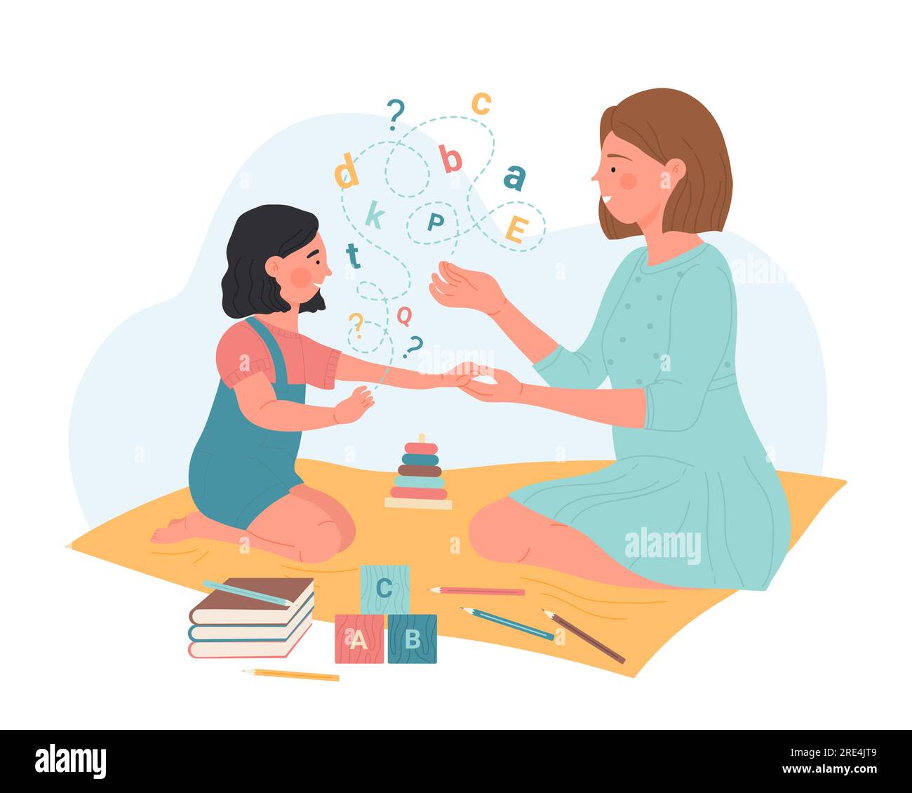 Speech therapy vector illustration. Cartoon therapist showing letters ...