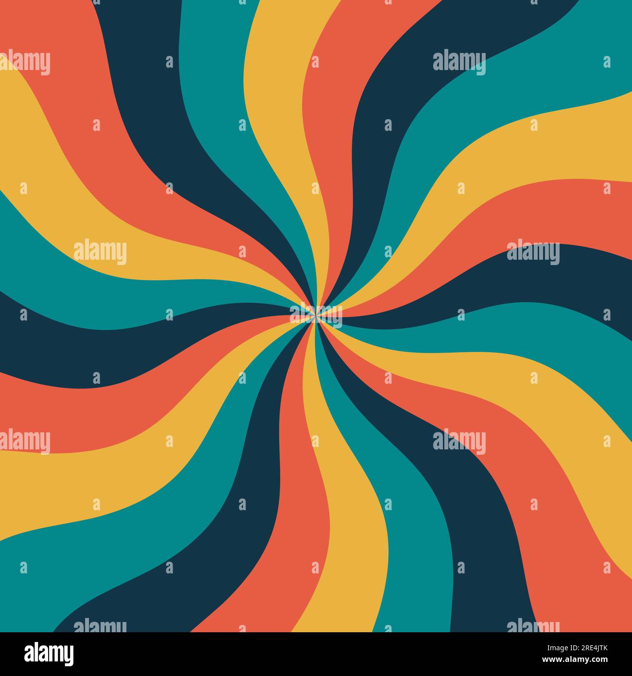 70s retro wavy background. Vintage colorful sunburst backdrop. Geometric starburst summer ...