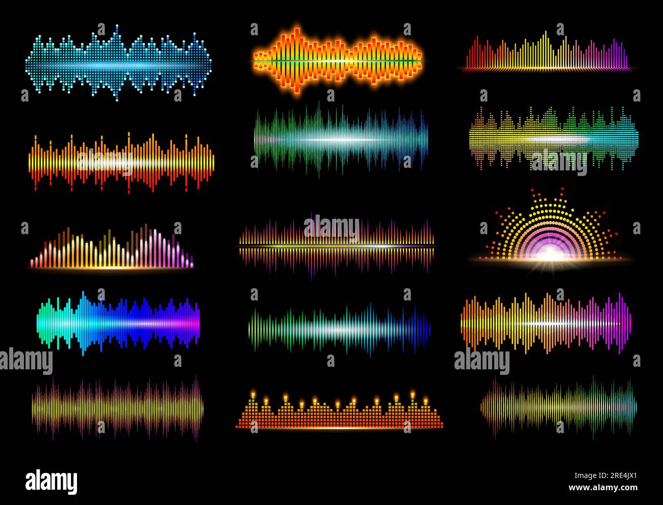 Neon sound waves of music digital equalizer vector design of audio technology. Music wave ...