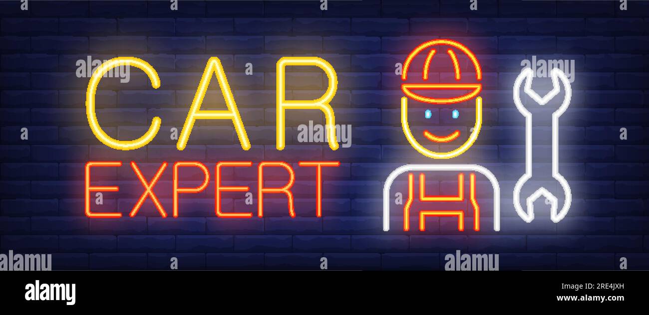 Car expert neon text with mechanic and wrench Stock Vector Image & Art ...