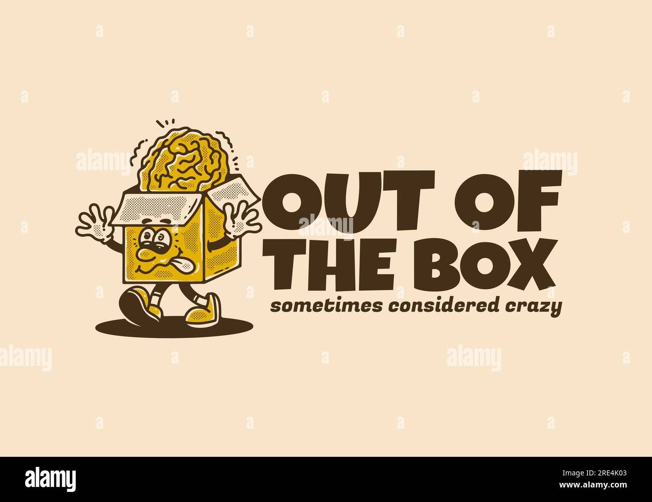 Out of the box, Vintage mascot character of a cardboard box with a ...