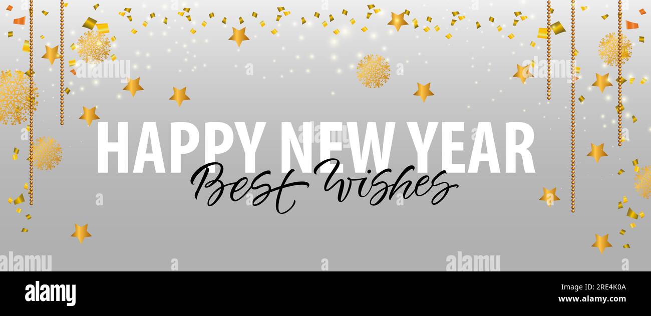 Happy New Year, Best Wishes lettering with gold stars Stock Vector ...