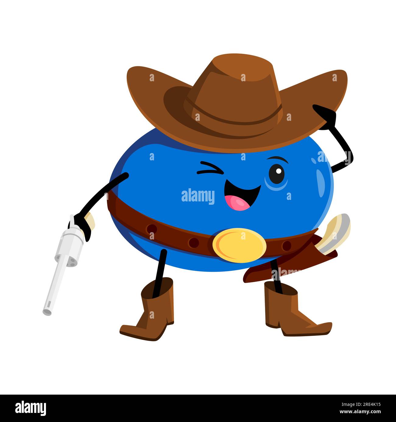 Cartoon blueberry cowboy character, berry sheriff, robber, bandit or ...