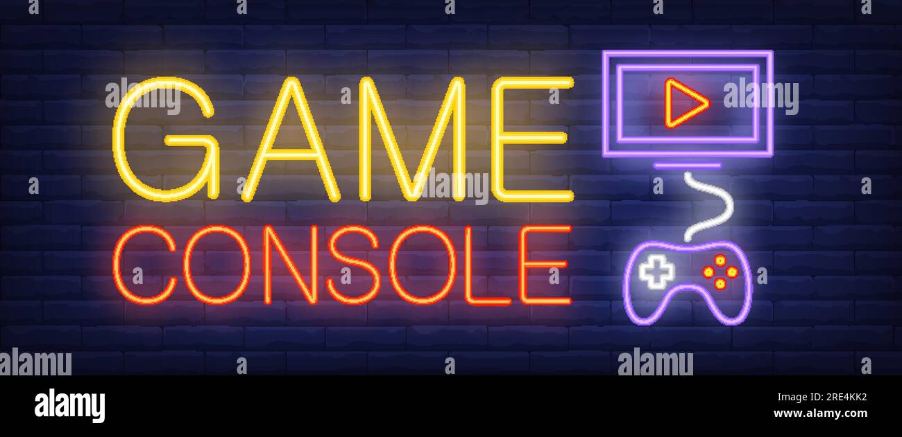Game console neon text with joystick and monitor Stock Vector Image ...