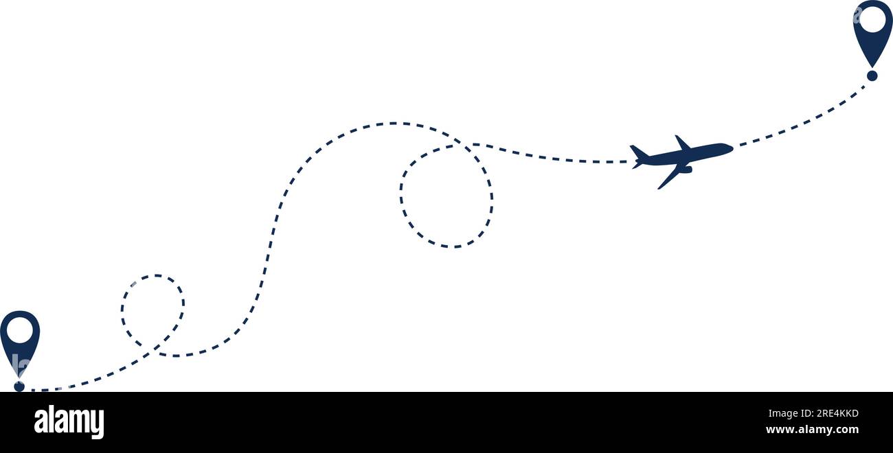 airplane route line starting point and destination isolated on white ...