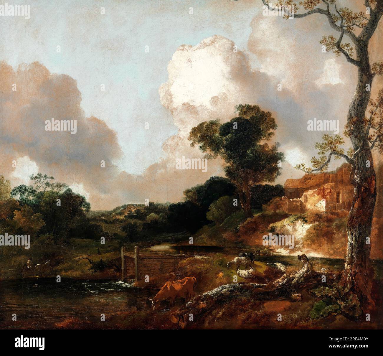 Landscape with Stream and Weir Stock Photo - Alamy