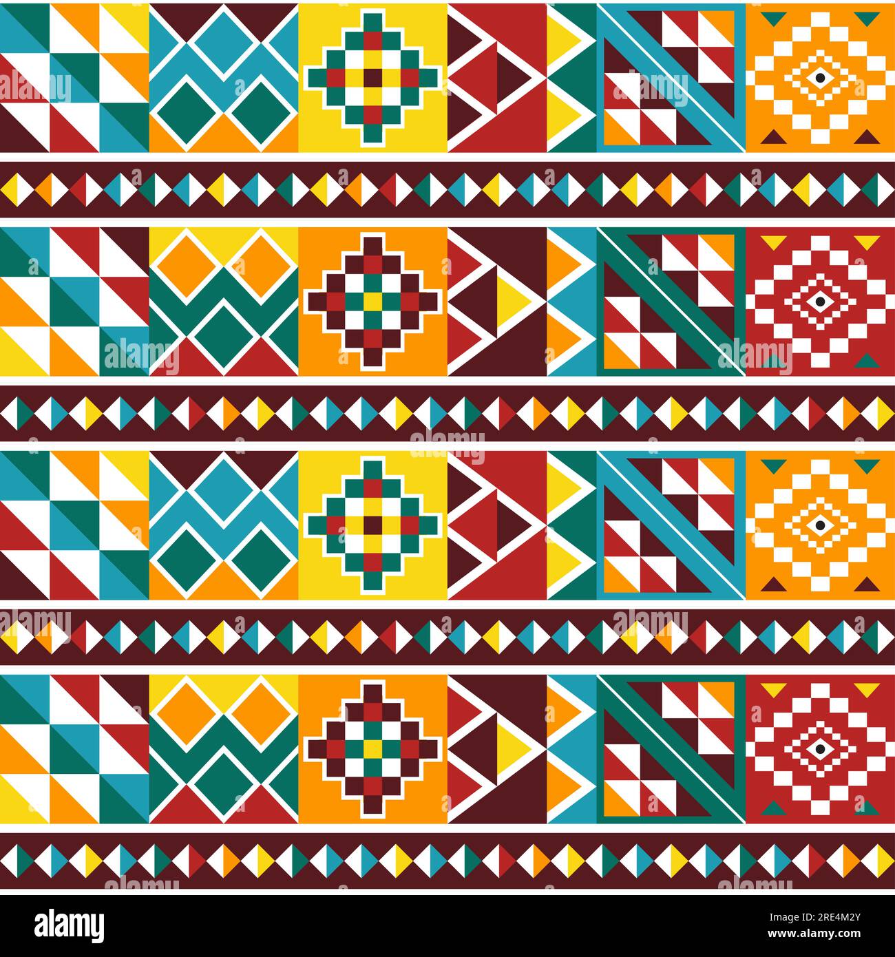 Kente Tribal african seamless vector pattern with geometric shapes ...
