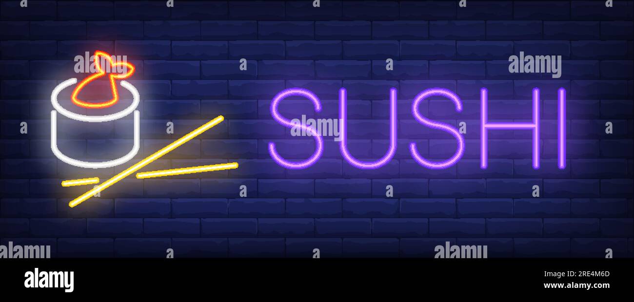 Sushi neon sign. Roll and chopsticks Stock Vector Image & Art - Alamy