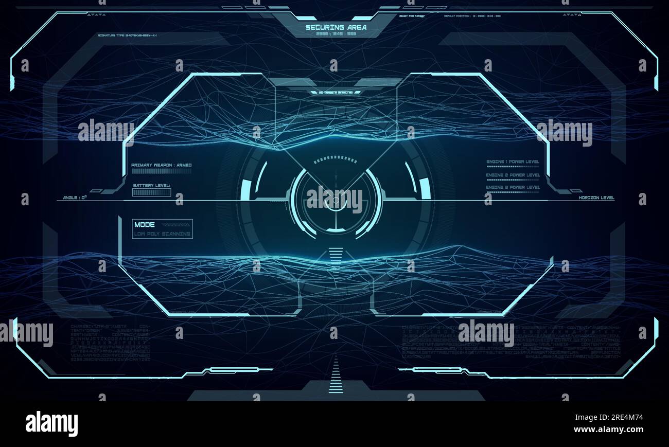 HUD futuristic screen interface, target aim control. Vector ski-fi monitor, UI frame, military ...