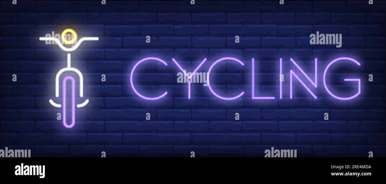 Cycling neon text with bicycle front view Stock Vector Image & Art - Alamy