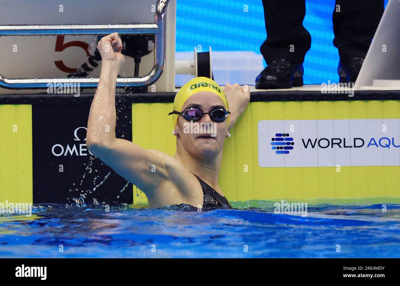 McKEOWN Kaylee of Australia reacts during women's 100m backstroke final of World Aquatics ...