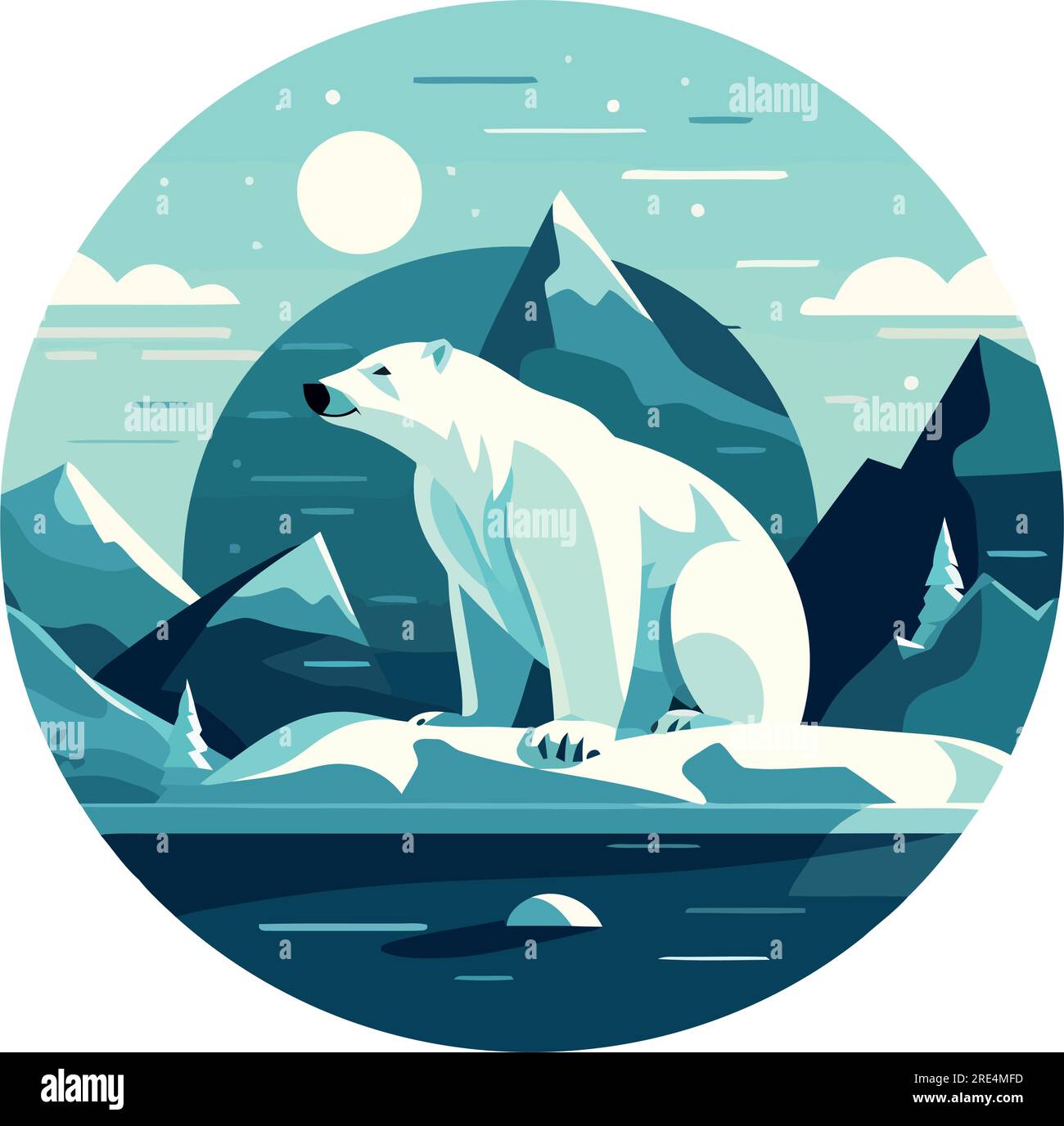 Cute polar bear fishing in winter over white Stock Vector Image & Art ...