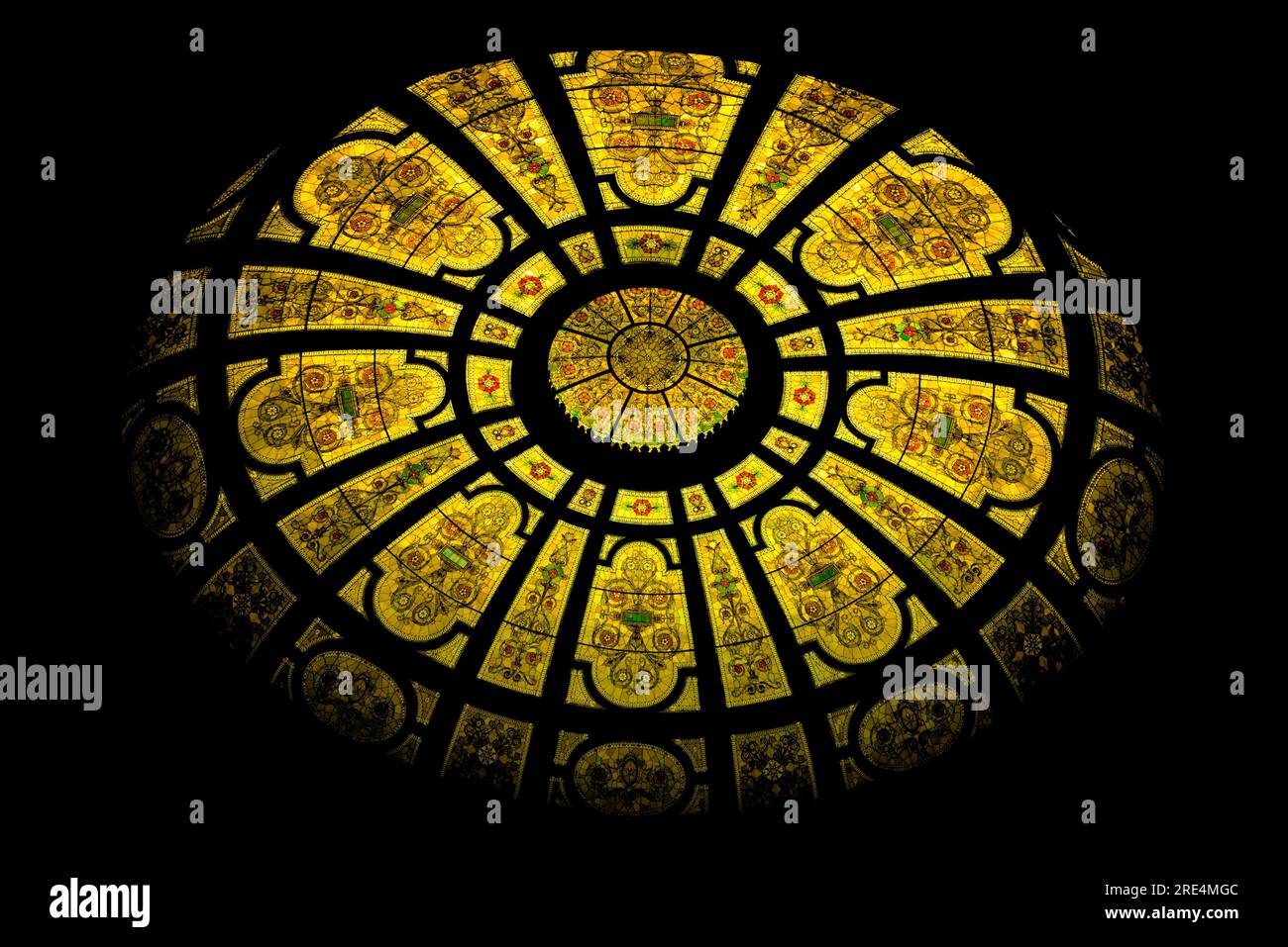 Light glows through the 40-foot diameter Tiffany-designed stained-glass ...