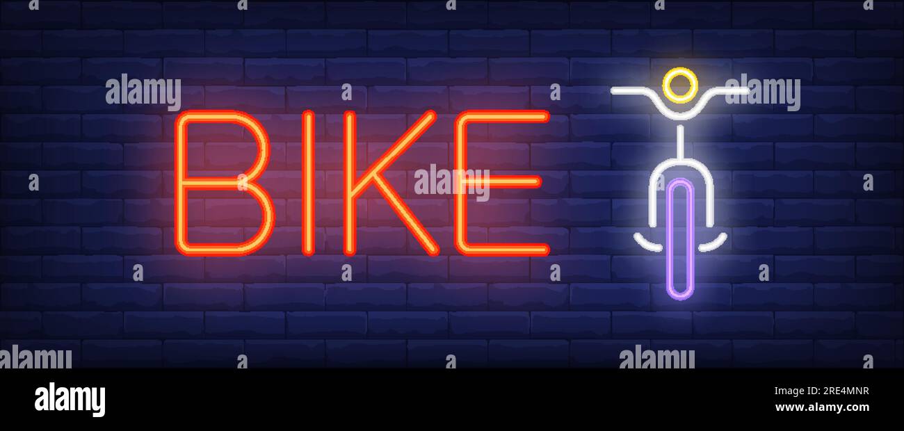 Bike neon text with bicycle front view Stock Vector Image & Art - Alamy