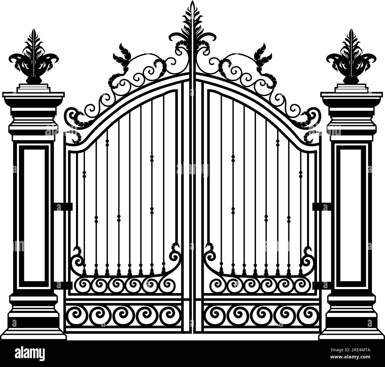 Metal gate sketch. Vector illustration of decorative forging of a two ...